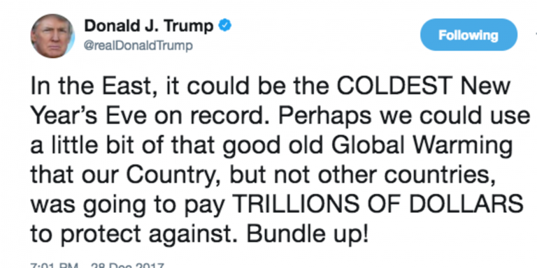 Trump Tweets About the Bitter Cold and Global Warming, Confusing ...
